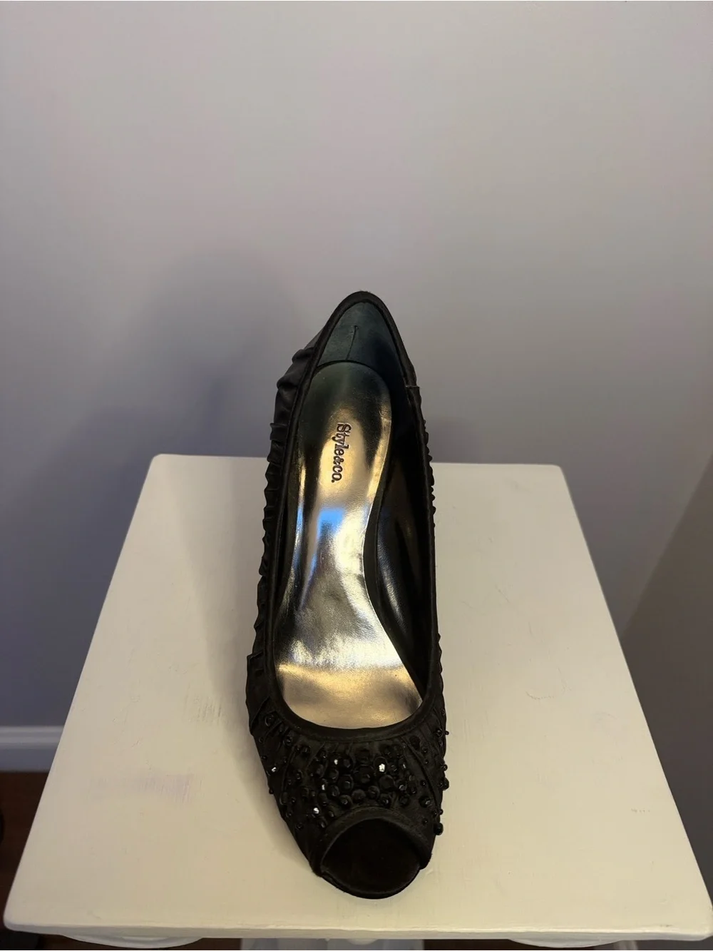 Style & Co. | Shoes | Style Co Black Peeptoe Embellished Heel | Poshmark
